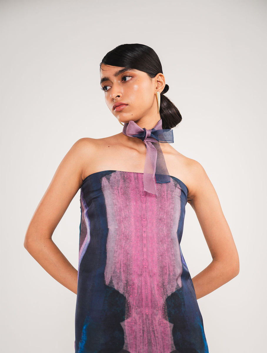 Prismatic Off-Shoulder Kurta Set - Abstract Print Top with Mauve Pants ...